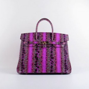 Hermes Birkin 35cm Snake Pattern Leather Handbags Rose Gold Replica ...