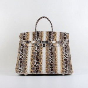Hermes Birkin 35cm Snake Pattern Leather Handbags White Silver Replica ...